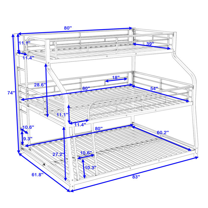 Isabelle & Max™ Twin XL Over Full XL Over Queen Metal Triple Bunk Bed & Reviews | Wayfair